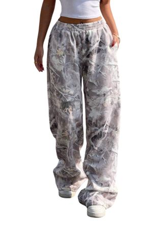 SOLY HUX Damen Hosen Weite Freizeithose mit Taschen Y2K Jogginghose Cargohose Lange Baggy Sporthose Elastische Taille Sweathose Herbst Wei&szlig; L