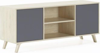 Skraut Home Meuble tv 140 avec 2 portes, salon, modèle wind, couleur structure Puccini, portes couleur Gris Anthracite, mesure 140x40x57cm de haut. - Skraut Home