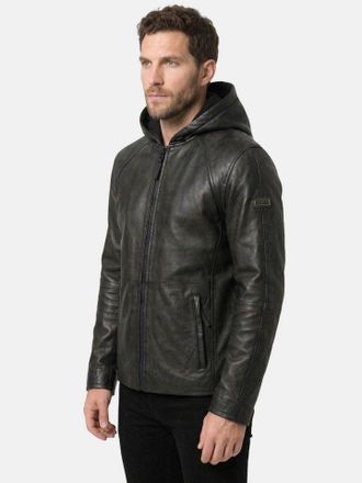 Tazzio Lederjacke A805 mit Kapuze, Regular Fit, Rei&szlig;verschluss, Teilungsn&auml;hte