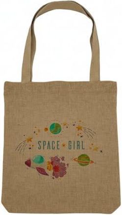 Fabulous Sac Shopping Tote Bag Aspect Lin - Space Girl Fus&eacute;e Lune Planete Espace Illustration Originale - Sac de Courses Toile Epaisse 360g Beige Naturel Cabas