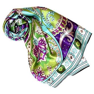 Lorenzo Cana Serviette de luxe pour femme 100% soie, satin de soie XL 110 cm x 110 cm, imprimé multicolore - Vert - Taille unique