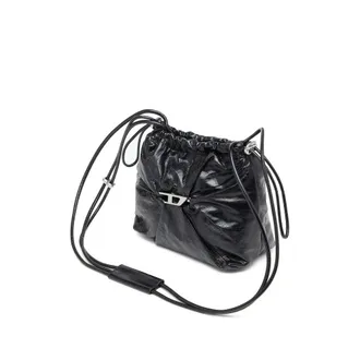 Diesel Calf Leather Drawstring Bucket Bag - Black