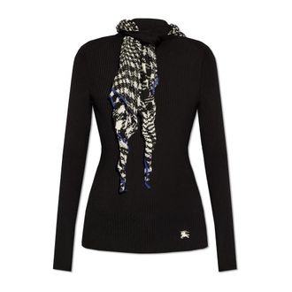 Burberry Rollkragenpullover mit Seidenschal - - Knitwear - Damen - Schwarzk - XS