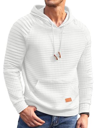 Coofandy Herren Hoodie Kordelzug Sweatshirt mit Kapuze Casual Sport Kapuzenpullover Hoodies mit Tasche Weiß L
