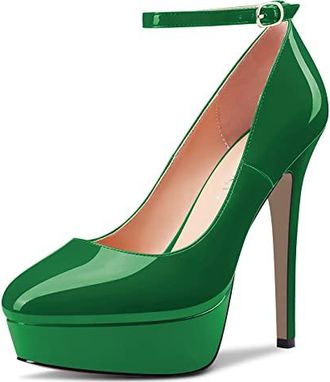 Castamere Femmes Aiguille Haut High Plate-Forme Talon Heel Rond Bout Lanières Cheville Escarpins Slip-on Mariage Party Dress 13 CM Heels Vert Foncé 39 EU