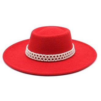 Generic Chapeau haut-de-forme rond concave convexe &agrave; grand bord en feutre de laine britannique (rouge)
