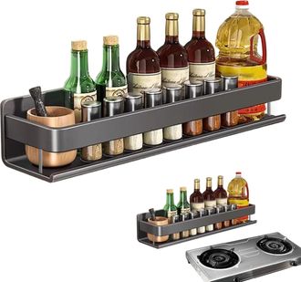 Generico Wandregal f&uuml;r die K&uuml;che: Atemloses Metall- f&uuml;r Gew&uuml;rze, Gl&auml;ser und Flaschen, Wandmontiertes Speisekammerregal f&uuml;r Gew&uuml;rze, Essenzelemente