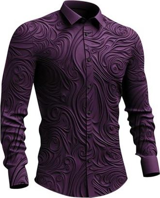Generic Chemise gothique pour homme - Chemise à manches longues à volants à imprimé 3D - Coupe droite - Haut boutonné à col à revers - Costume gothique steamp