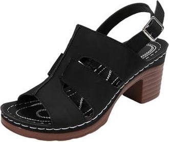 Generic Sandales d&eacute;t&eacute; d&eacute;contract&eacute;es et respirantes pour femme - Couleur unie - Bout ouvert - &Eacute;l&eacute;gant talon &eacute;pais - Sangle de cheville - Pour le travail et les