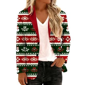 Generic Blazer élégant imprimé de Noël pour femme, manteau fantaisie imprimé sapin de Noël, costume à revers ajusté, smoking vintage, fête de vacances, costum