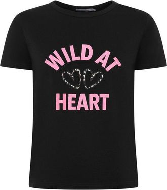 Zwillingsherz T-Shirt Leo Herzen leo Herzen, gestickter Schriftzug, Rundhals, kurzarm