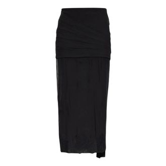 Valentino Midi-Rock aus Seidensatin mit Spitzensaum und Schlitz - - Skirts - Damen - Schwarzk - S