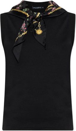 Dolce & Gabbana Femme, Tops, Noir, Taille: 36 FR T-shirt en jersey avec foulard
