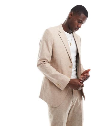 Jack & Jones Blazer slim en lin mélangé de qualité supérieure - Beige-Neutral