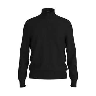 HUGO BOSS Merino-Wollpullover mit Rei&szlig;verschlusskragen - - Knitwear - Herren - Schwarzk - 2XL