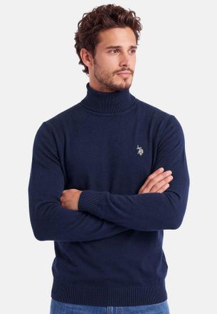 U.S.Polo Association Rollkragenpullover aus reiner Baumwolle mit Logostickerei Klassischer Herrenpullover mit Rippb&uuml;ndchen und regul&auml;rer Passform