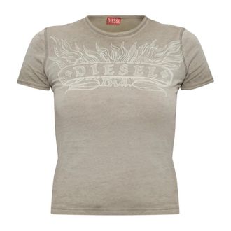 Diesel Femme, Tops, Gris, Taille: 42 FR T-shirt ajust&eacute; avec logo imprim&eacute; ton sur ton