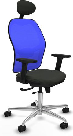 Piqueras y Crespo B&uuml;rostuhl mit 2D-Armen, h&ouml;henverstellbarer Lendenwirbelst&uuml;tze und festem Kopfteil, ausgestattet mit Syncro/Traslack und injiziertem Schaumstoff, Blau/