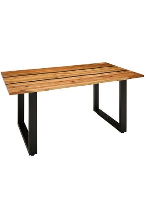 Linea Natura Esstisch, Akazie, Holz, Metall, Akazie, vollmassiv, U-Form, 80x76x140 cm, Esszimmer, Tische, Esstische, Baumkantentische