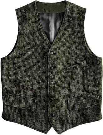 Solovedress Wolle Anzugweste Formale Regular Fit Weste Anzug Weste f&uuml;r Hochzeit Groomsmen(Army Green,XXXL)