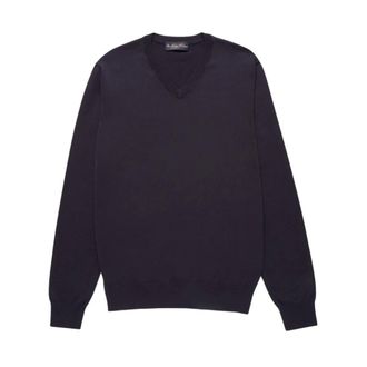 Brooks Brothers Homme, Pulls, Bleu, Taille: M Pull en coton Makò à col en V
