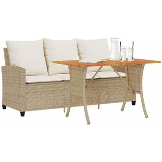 vidaXL Gartensofa 3-Sitzer mit Kissen & Tisch Beige Poly Rattan - Vidaxl