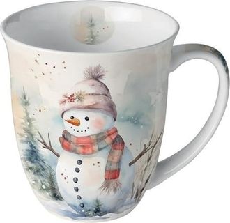 Ambiente Tasse de Noël bonhomme de neige avec plaisir en porcelaine. Tasse à motif pour la table dressée et comme cadeau, 0,4 l x H 10,5 cm