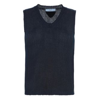 Prada V-Ausschnitt Kaschmirweste - - Knitwear - Damen - Blau - S