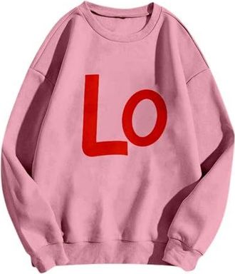 Generic Sweat-shirt unisexe assorti avec motif damour amusant &agrave; manches longues et col rond, pull d&eacute;contract&eacute; vintage, col rond, hauts &agrave; manches longues, rose