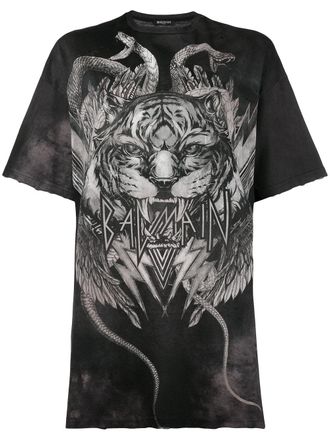 Balmain Oversized-T-Shirt mit Tiger-Print - Schwarz
