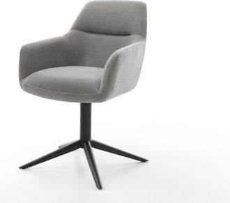 DELIFE Drehstuhl Pejo-Flex Strukturstoff Soft Grau Fu&szlig;kreuz Schwarz 360&deg; drehbar Wippfunktion Taschenfederkern, Esszimmerst&uuml;hle