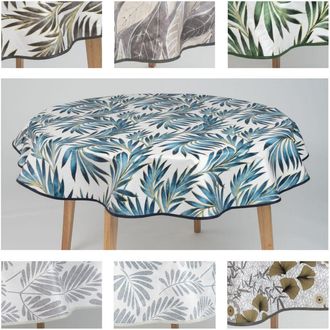 Laro 140cm runde Wachstuch Tischdecke abwaschbar Wachstuchtischdecke mit Saum-Eingefasst-Paspelband, Muster:Blätter Gefiedert Blau, Größe: Rund 140cm