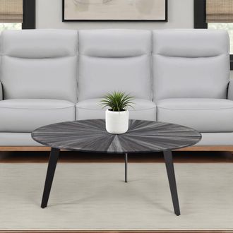 Armen Living Nina Mid-Century Couchtisch mit Tischplatte aus gehärtetem Glas, rund, 84 cm, Grau