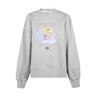 GCDS Gerippter Baumwoll-Sweatshirt mit Frontdruck - - Sweatshirts & Hoodies - Damen - Grau - 2XS