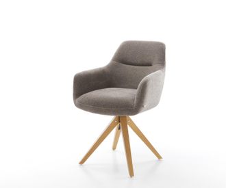 DELIFE Drehstuhl Pejo-Flex Strukturstoff Soft Taupe Holzgestell kantig Natur 360&deg; drehbar Taschenfederkern, Esszimmerst&uuml;hle