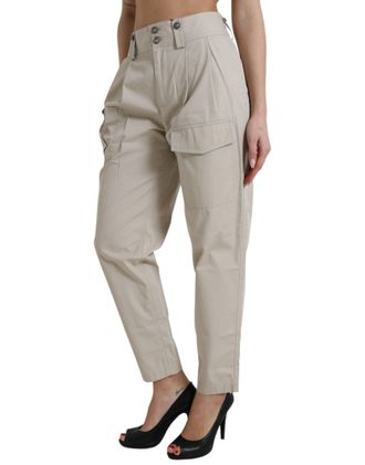 Dolce & Gabbana Womens Beige Cotton High Waist Tapered Pants