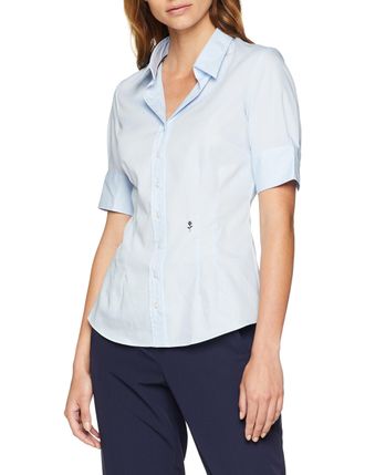 Seidensticker Damen Bluse - Bügelfreie Schmal Taillierte Hemdbluse - Slim Fit - Hemdbluse - Kurzarm - 100% Baumwolle, Bluse, Blau (Blau 11)