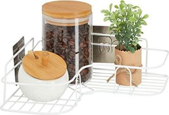 Relaxdays Eckregal Küche, zum Kleben, Aufbewahrung, Gewürze & Kräuter, Wandregal HxBxT 5,5 x 26 x 26 cm, Eisen, weiß