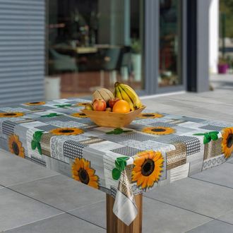Laro Wachstuch-Tischdecke Abwaschbar Garten-Tischdecke Wachstischdecke PVC Plastik-Tischdecken Eckig Meterware Wasserabweisend Abwischbar AS, Muster:Sonnen