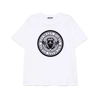 Balmain M&uuml;nz-Flock-Monochrom-T-Shirt - - Tops - Herren - Wei&szlig; - M
