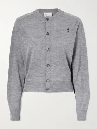 Ami Embroidered Wool Cardigan - Gray