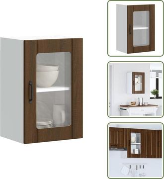 vidaXL K&uuml;chen-H&auml;ngeschrank mit Glast&uuml;r Lucca Braun Eichen-Optik - K&uuml;chen-Wandschrank - K&uuml;chen-Wandschr&auml;nke - Wandschrank K&uuml;che - K&uuml;chenschrank