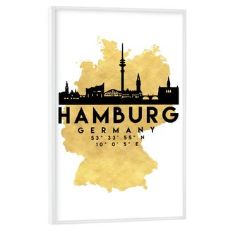 artboxONE Poster mit wei&szlig;em Rahmen 90x60 cm St&auml;dte Hamburg Germany Skyline MAP Art - Bild Hamburg