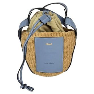 Chlo&eacute; Sac bandouli&egrave;re panier Pre-owned en raphia bleu et cuir - Femme - Pre-owned - Beige - Taille: ONE Size