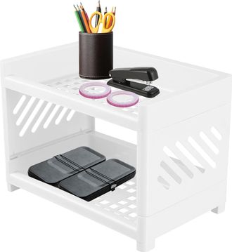 Generico Kosmetik-Aufbewahrungsregal f&uuml;r das Badezimmer mit 2 Ebenen: Doppellagiger Organizer-Rahmen, platzsparender Schreibtischst&auml;nder, langlebige Struktur, 