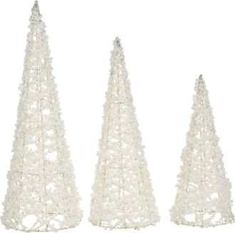 Beliani Weihnachtsdekorationen 3er Set Metall Weihnachtsbäume weiß Dekofiguren Rosan