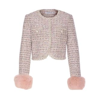 Self Portrait Femme, Vestes, Rose, Taille: 36 FR Boucl&eacute; Fur Cuff Jacket