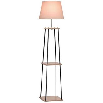 HOMCOM Lampadaire design contemporain dim. 40L x 40l x 160H cm 40 W max. 3 étagères intégrées bois massif pin métal noir lin beige