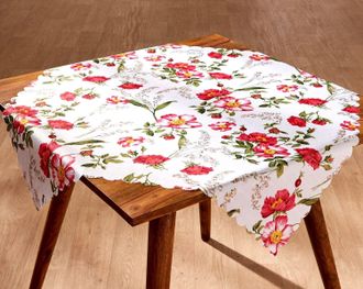 Generic Tischdecke Tischtuch Mitteldecke Tischläufer rot weiß Blumen 85 x 85 cm