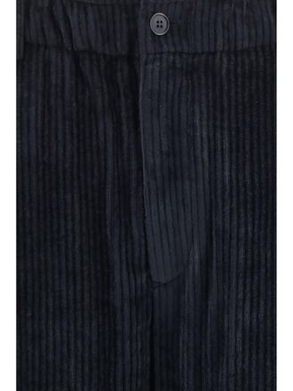 Giorgio Armani Mens Wide-Leg Ribbed Viscose Velvet Trousers Anthracite